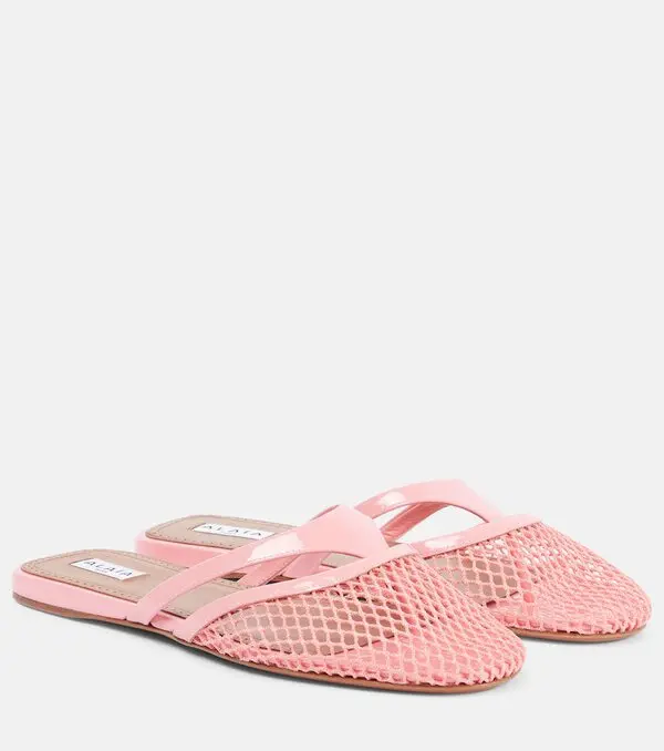 Alaïa Patent Leather-trimmed Fishnet Mules - Pink