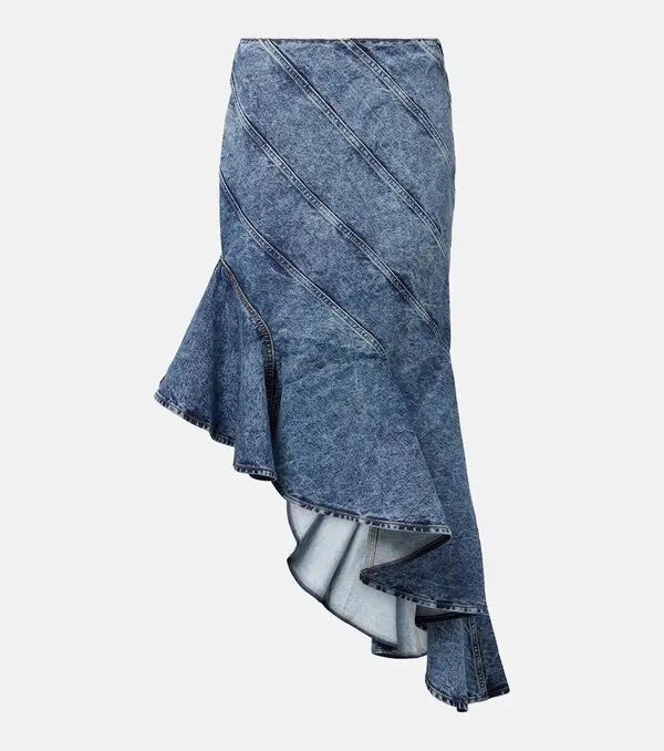 Alaïa Spiral Asymmetric Denim Midi Skirt - Blue