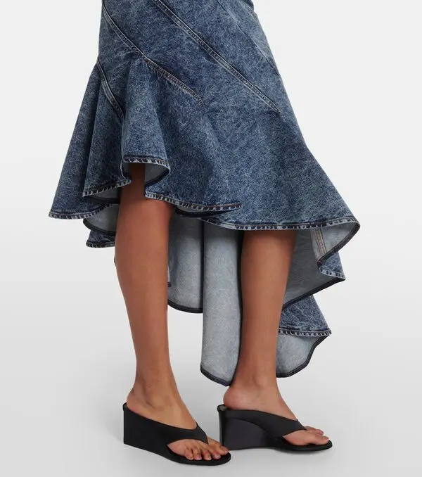 Alaïa Spiral Asymmetric Denim Midi Skirt - Blue