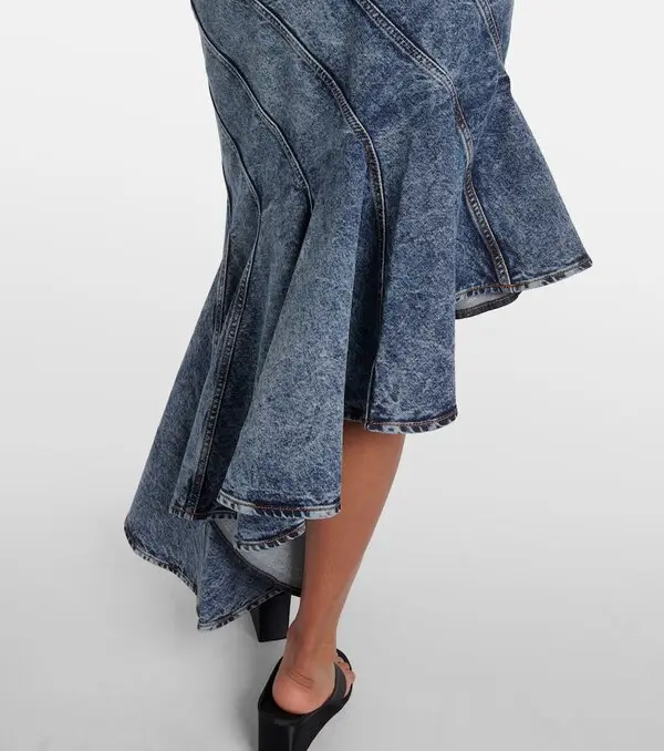Alaïa Spiral Asymmetric Denim Midi Skirt - Blue