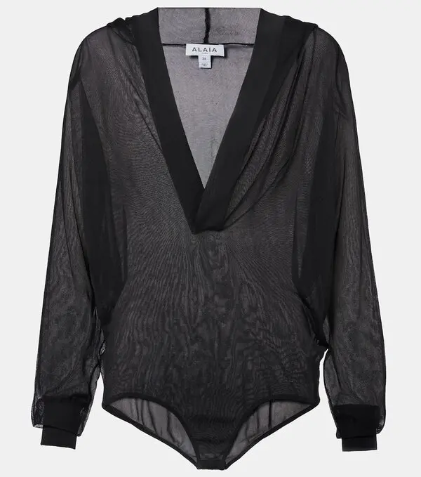 Alaïa Sheer Hooded Bodysuit - Black
