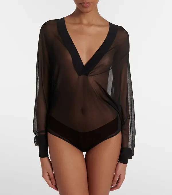 Alaïa Sheer Hooded Bodysuit - Black