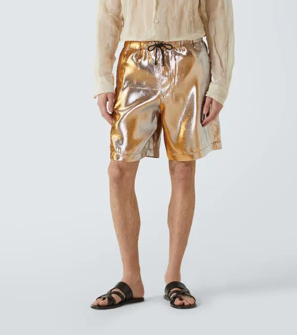 Dries Van Noten Metallic Shorts - Gold