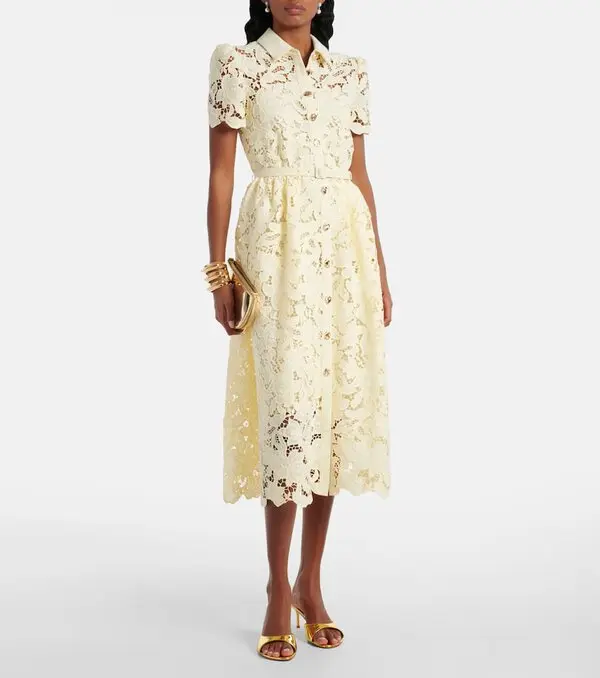 SELF-PORTRAIT Lace-trimmed Midi Dress