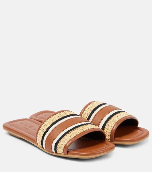 Hogan Striped Leather-trimmed Slides
