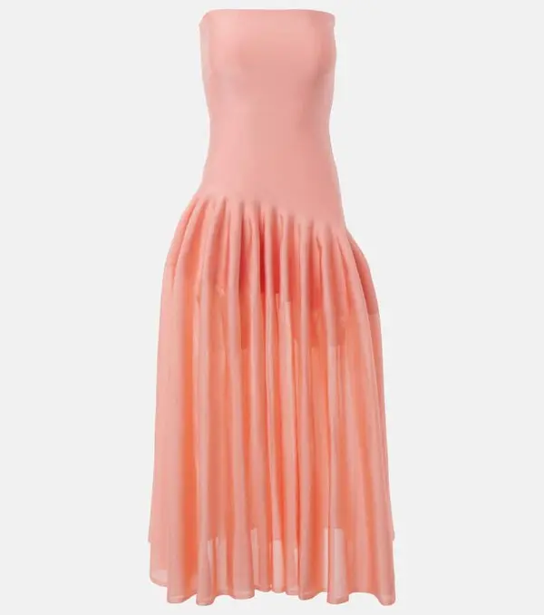 Alaïa Pleated Strapless Maxi Dress