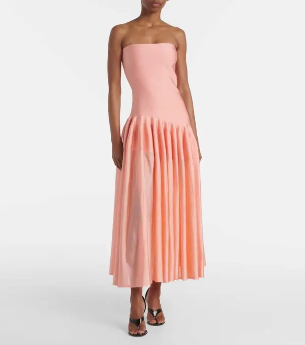 Alaïa Pleated Strapless Maxi Dress