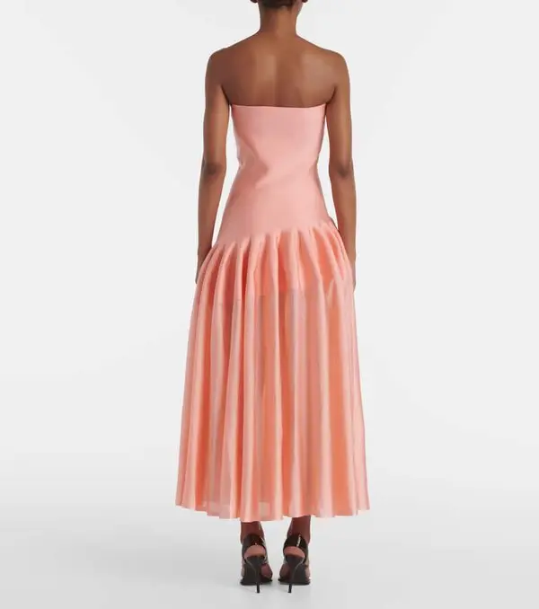 Alaïa Pleated Strapless Maxi Dress