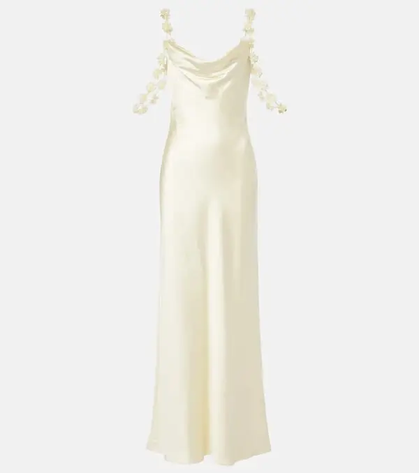 SELF-PORTRAIT Floral-applique Satin Maxi Dress