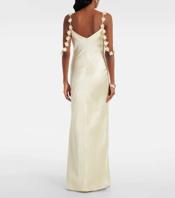 SELF-PORTRAIT Floral-applique Satin Maxi Dress