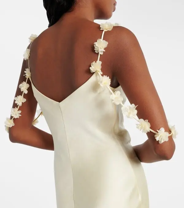 SELF-PORTRAIT Floral-applique Satin Maxi Dress