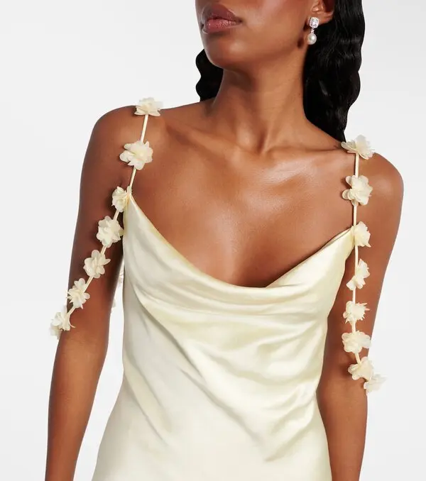 SELF-PORTRAIT Floral-applique Satin Maxi Dress