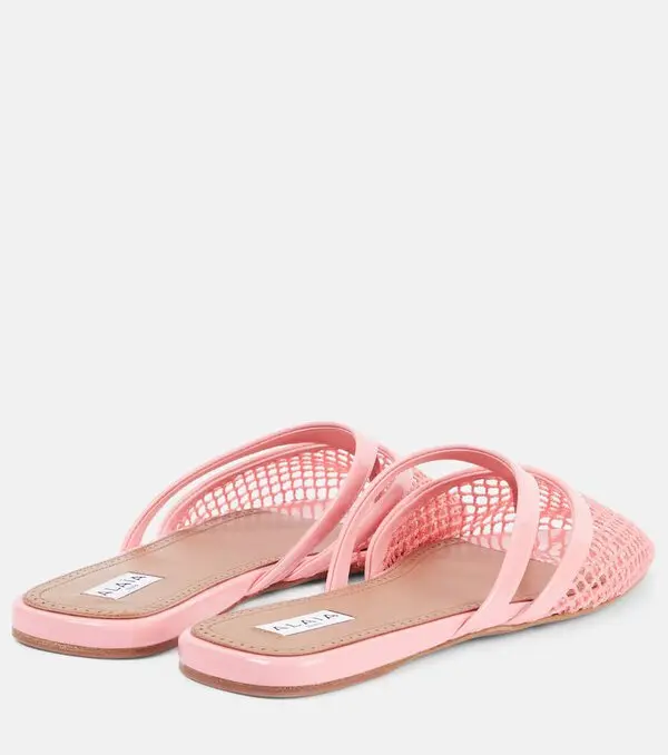 Alaïa Patent Leather-trimmed Fishnet Mules