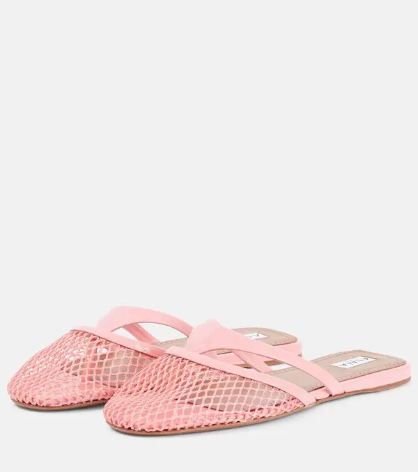 Alaïa Patent Leather-trimmed Fishnet Mules