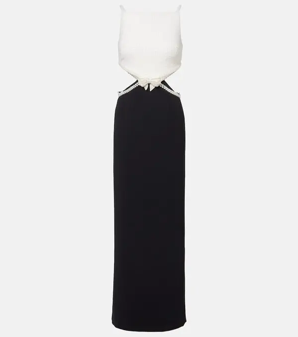 SELF-PORTRAIT Faux Pearl Cutout Crepe Gown - Black