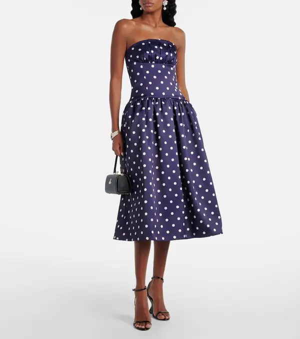 SELF-PORTRAIT Polka-dot Strapless Cocktail Dress