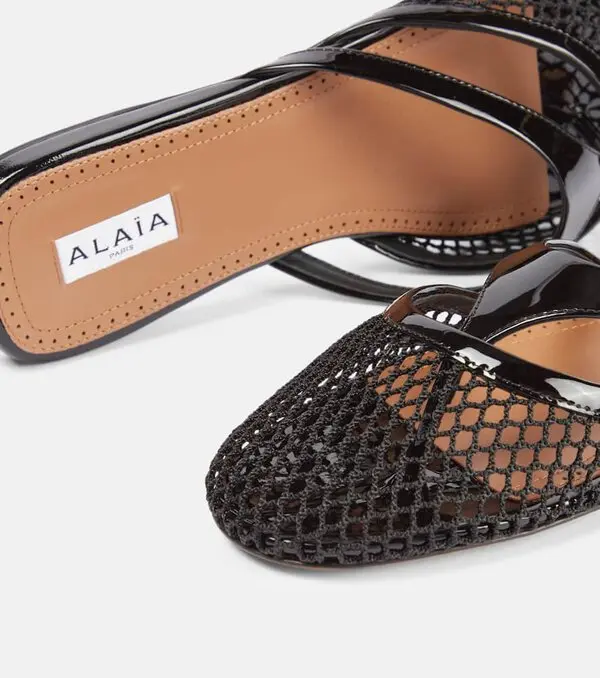 Alaïa Fishnet Leather-trimmed Mules - Black