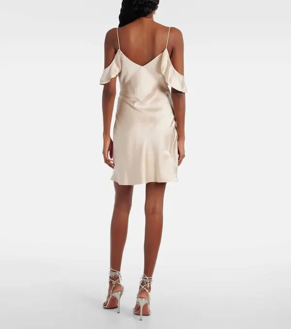 SELF-PORTRAIT Floral-applique Ruffled Satin Minidress