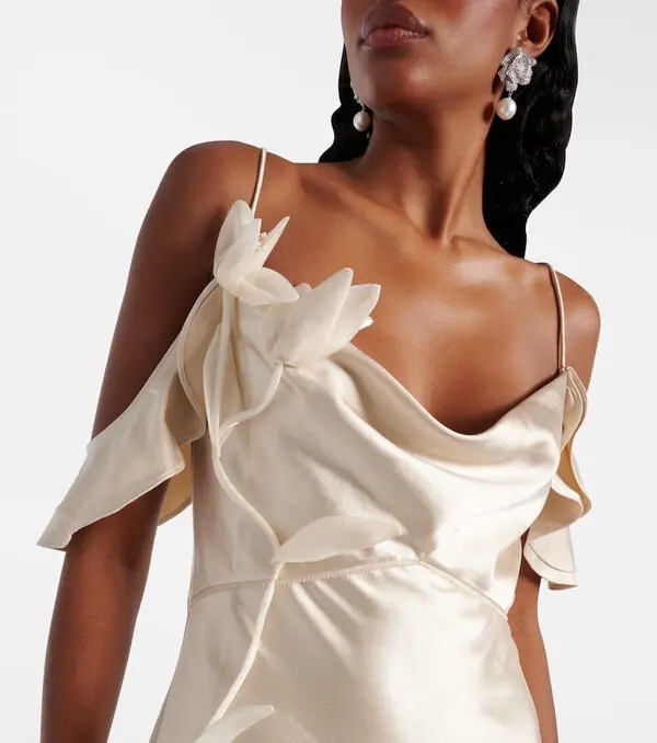 SELF-PORTRAIT Floral-applique Ruffled Satin Minidress