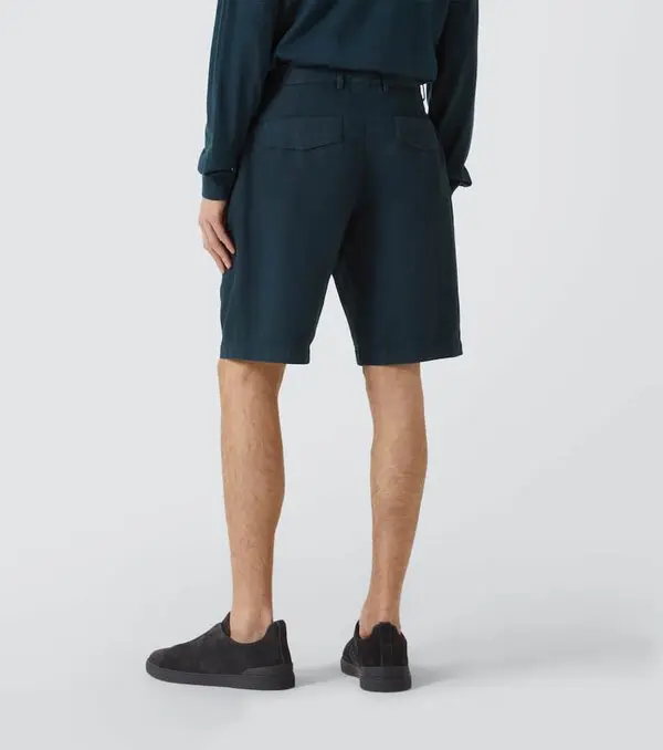 Zegna Cotton-linen Shorts - Blue