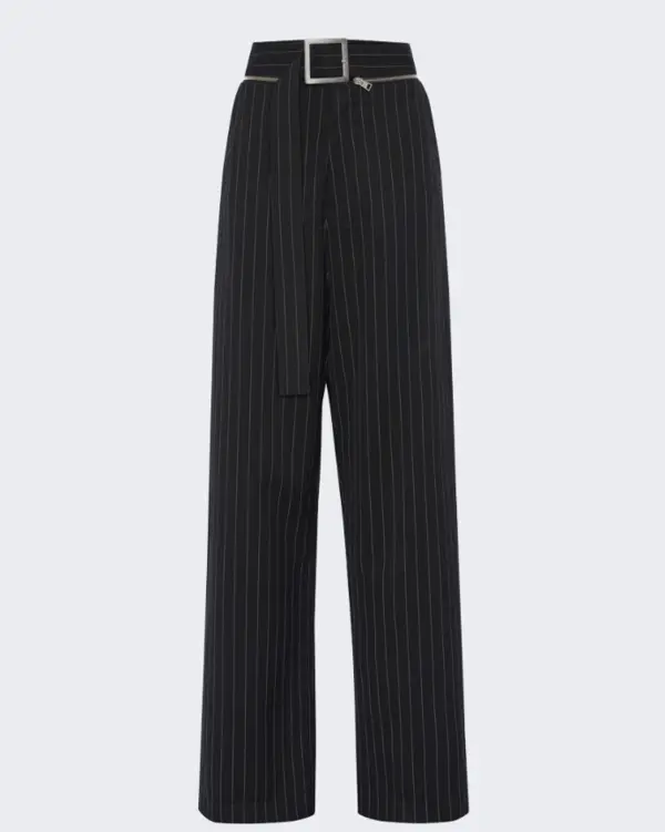 JEAN PAUL GAULTIER Pinstripe Wool Belted Suit Pants