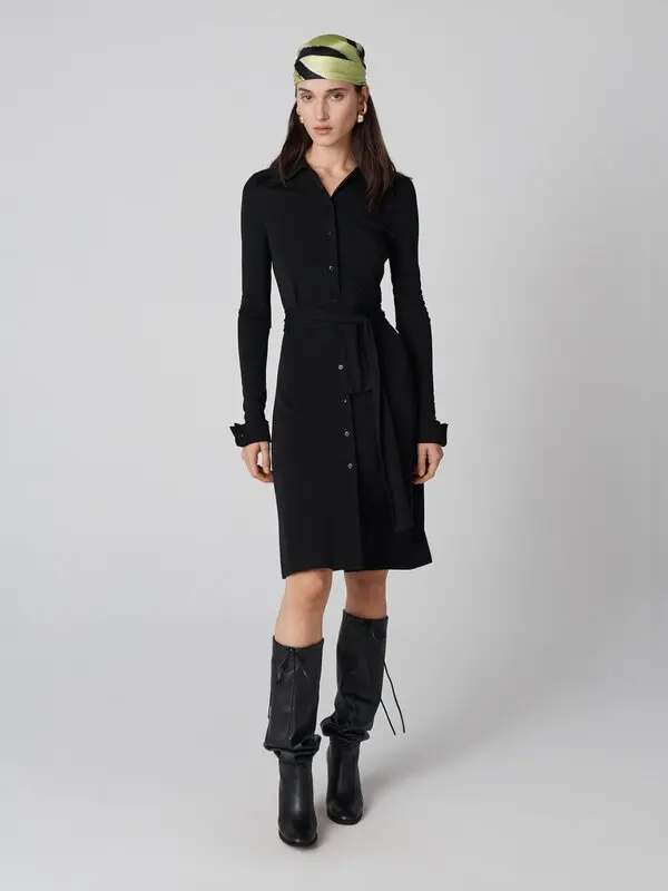 Diane Von Furstenberg Button-up Shirt Dress With Belt - Black