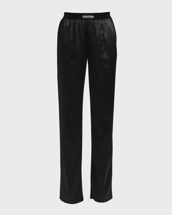 TOM FORD Silk Pajama Pants With Logo Waistband - Black