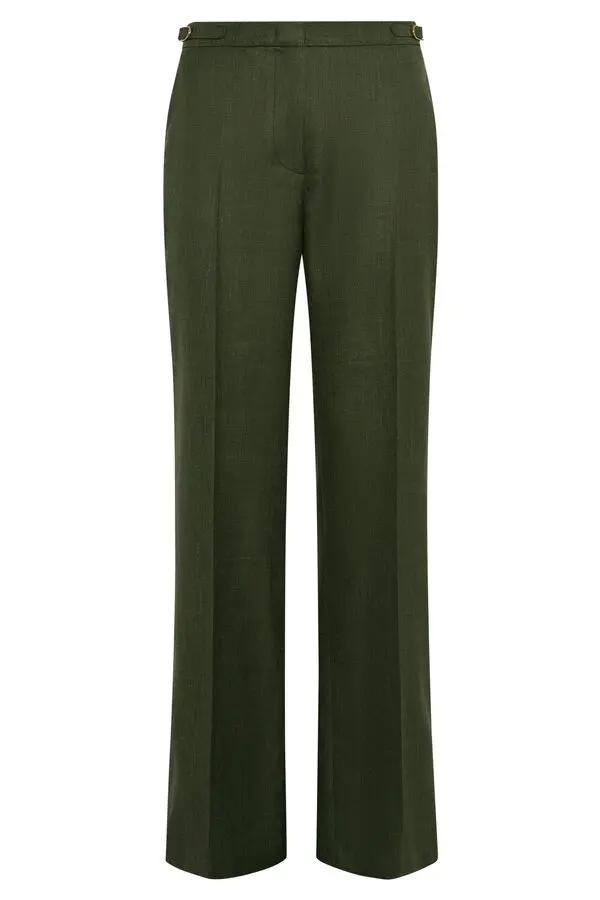 Gabriela Hearst Vesta Flared Pant In Virgin Wool Silk With Linen - Olive