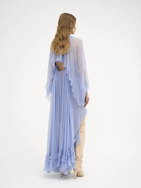 blue ruffle cape dress Sparkle Tulle A Line Short Sleeves Blue SnowFlake Prom Dress – Sassymyprom main image 1