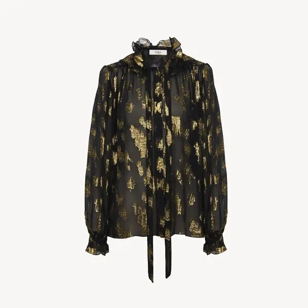 Chloé Gathered Blouse In Silk Jacquard & Lurex
