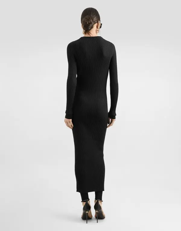 Dolce & Gabbana Long Ribbed Wool Cardigan - Black