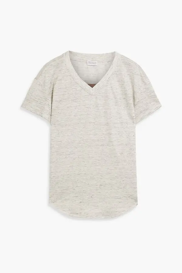 Brunello Cucinelli Bead-embellished Jersey T-shirt - Stone