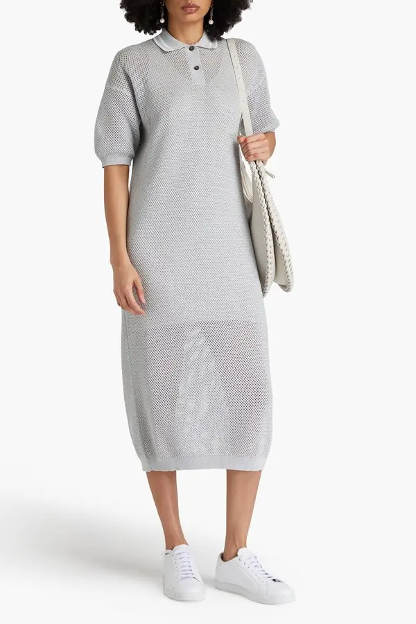 Brunello Cucinelli Metallic Open-Knit Cotton-Blend Midi Dress In Silver -  85% Off | Editorialist