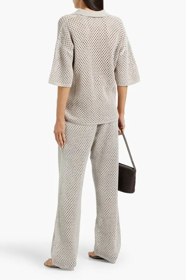 Brunello Cucinelli Open-knit Cotton Polo Sweater