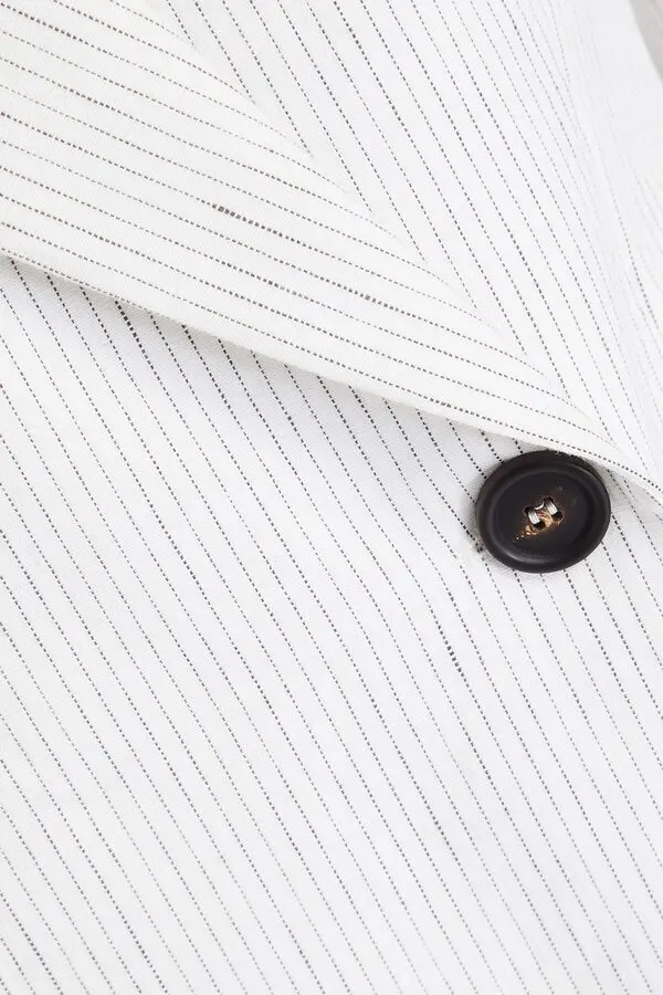 Brunello Cucinelli Pinstriped Linen-blend Blazer With Bead Embellishments - White