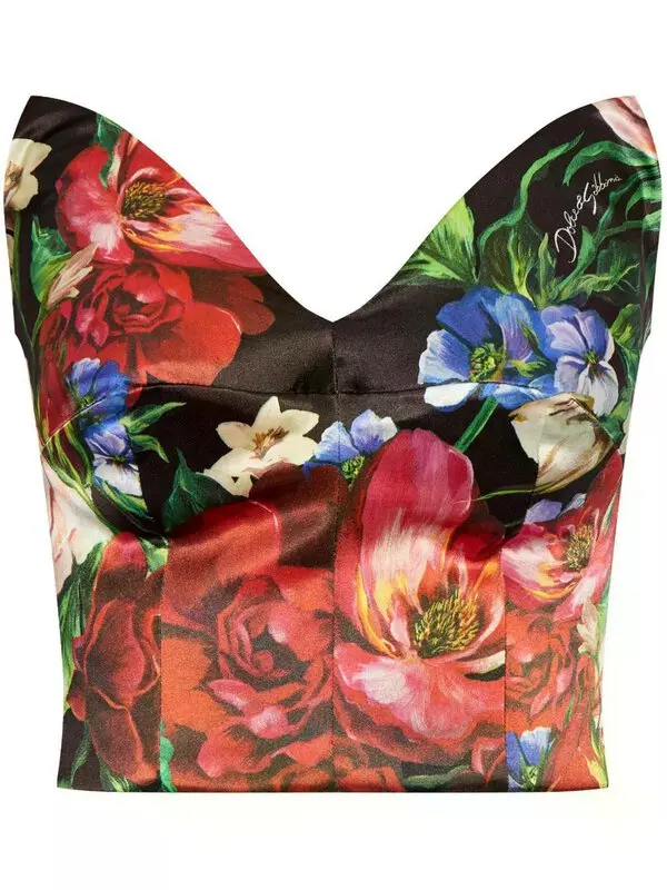 Dolce & Gabbana Rose-print Strapless Top