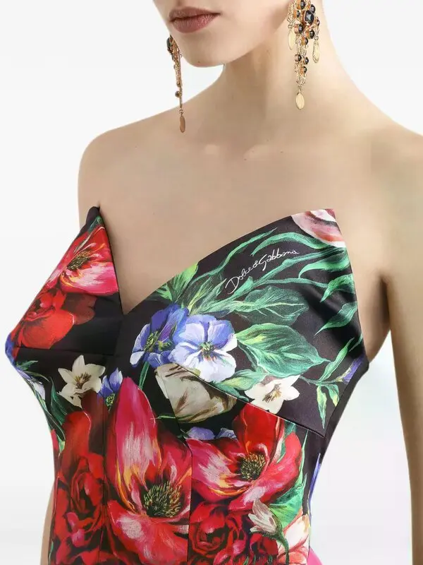 Dolce & Gabbana Rose-print Strapless Top - Red