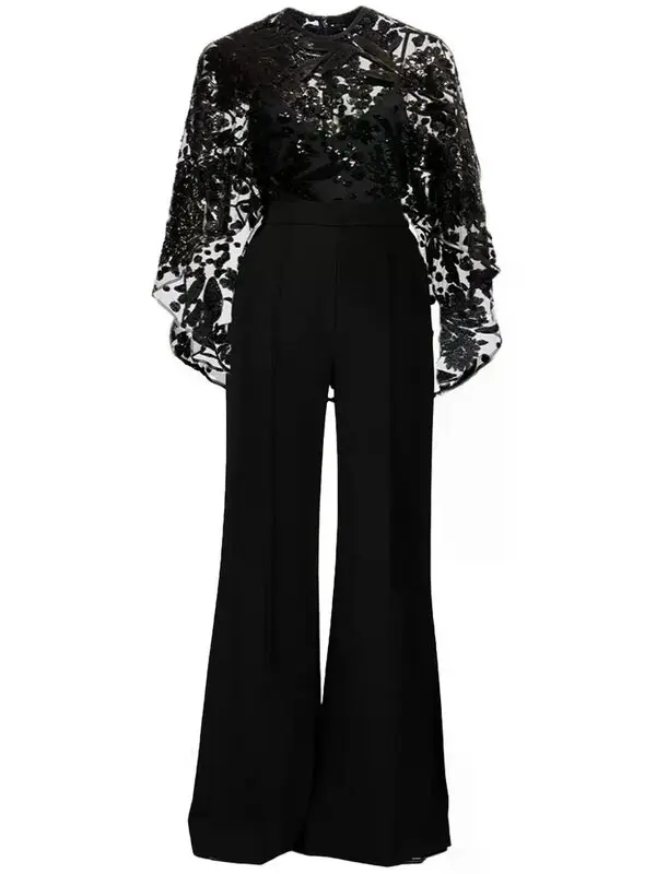 Elie Saab Cape-detail Embroidered Jumpsuit - Black