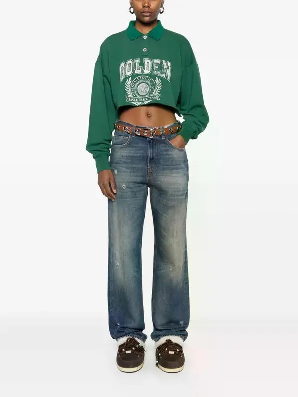 GOLDEN GOOSE Printed Cropped Polo Top