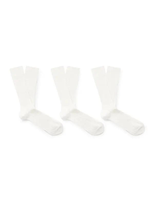 Nn07 Three-pack Ribbed Cotton-blend Socks - White