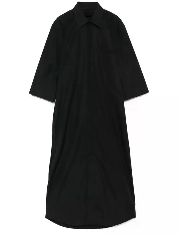 ALAINPAUL Three-quarter-sleeves Shirt Midi Dress - Black