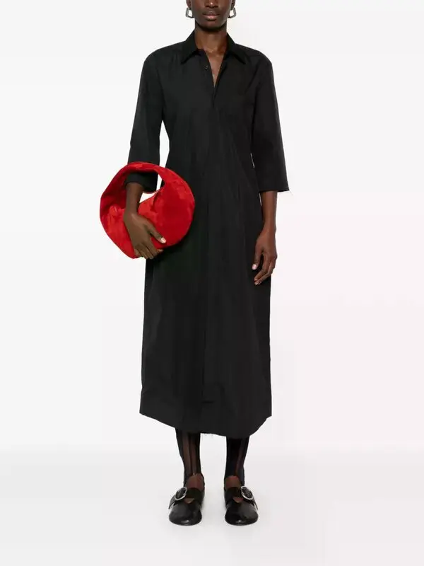 ALAINPAUL Three-quarter-sleeves Shirt Midi Dress - Black