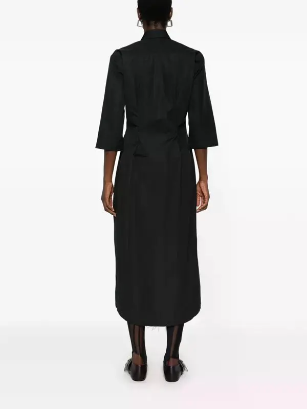 ALAINPAUL Three-quarter-sleeves Shirt Midi Dress - Black