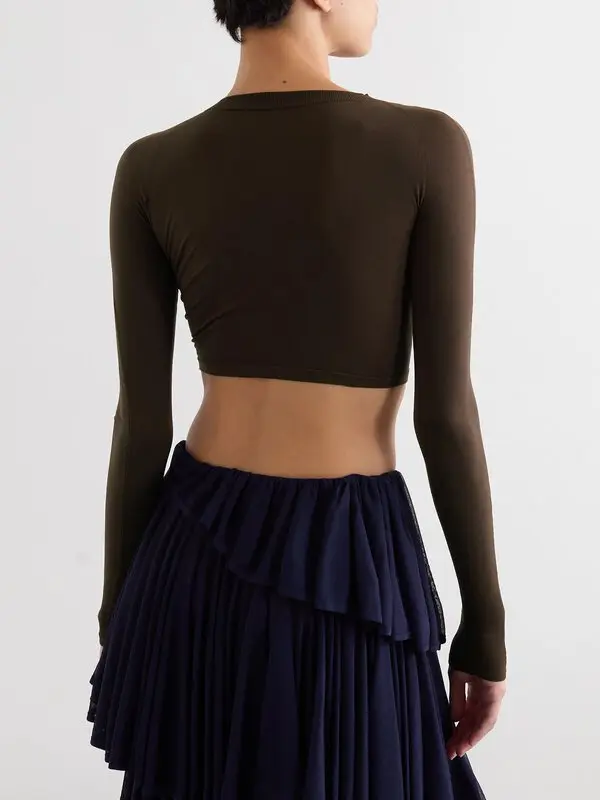 Alaïa Paneled Cropped Jersey Top - Brown