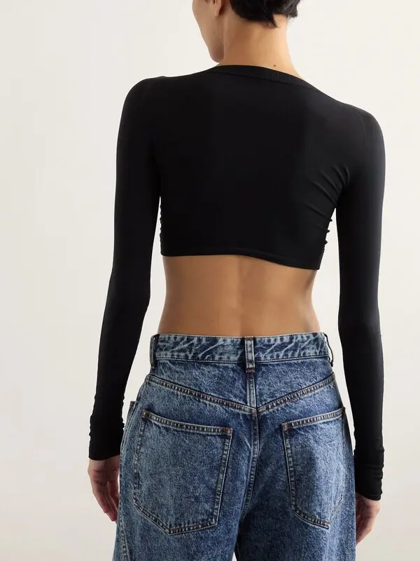 Alaïa Paneled Cropped Jersey Top - Black