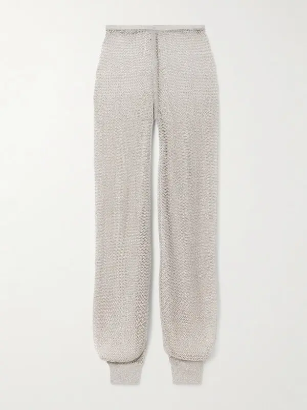 Alaïa Metallic Open-knit Wide-leg Pants