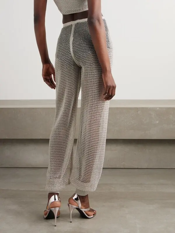 Alaïa Metallic Open-knit Wide-leg Pants