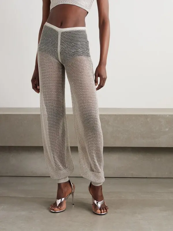 Alaïa Metallic Open-knit Wide-leg Pants