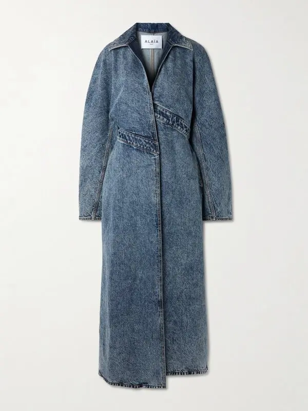 Alaïa Spiral Asymmetric Denim Coat - Blue