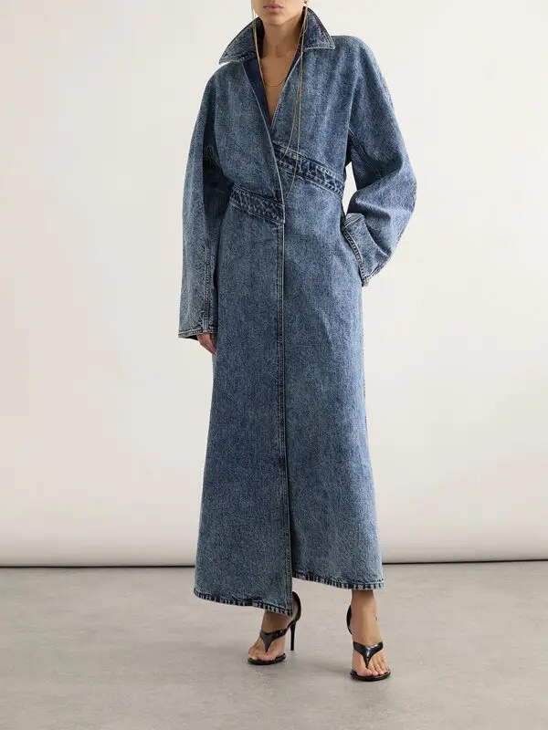 Alaïa Spiral Asymmetric Denim Coat - Blue